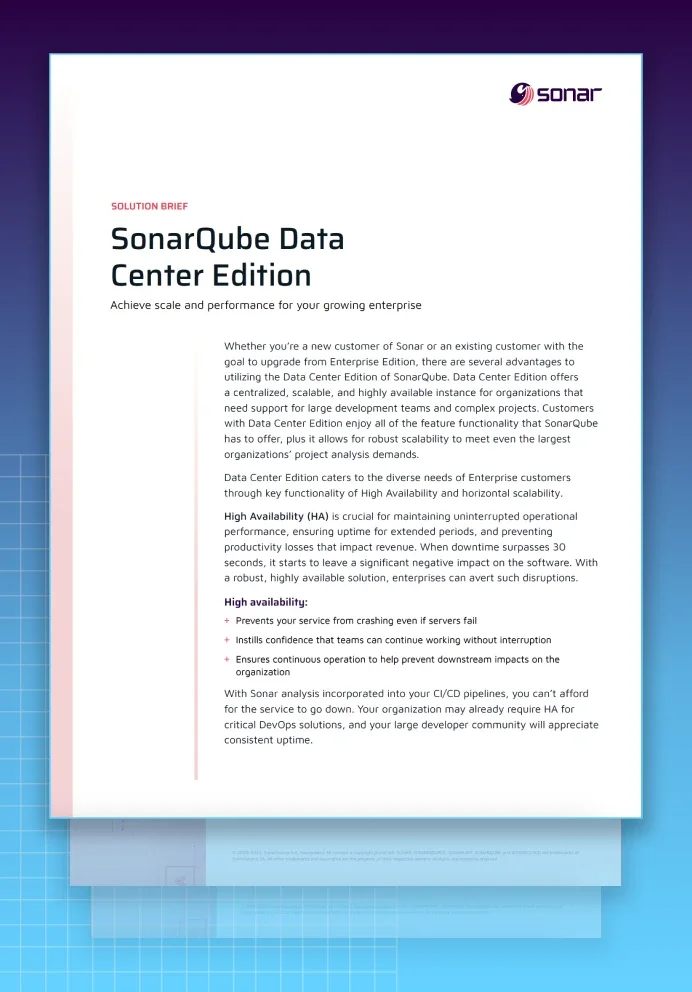 Sonar | Solution Briefs | SonarQube Server Data Center | Sonar