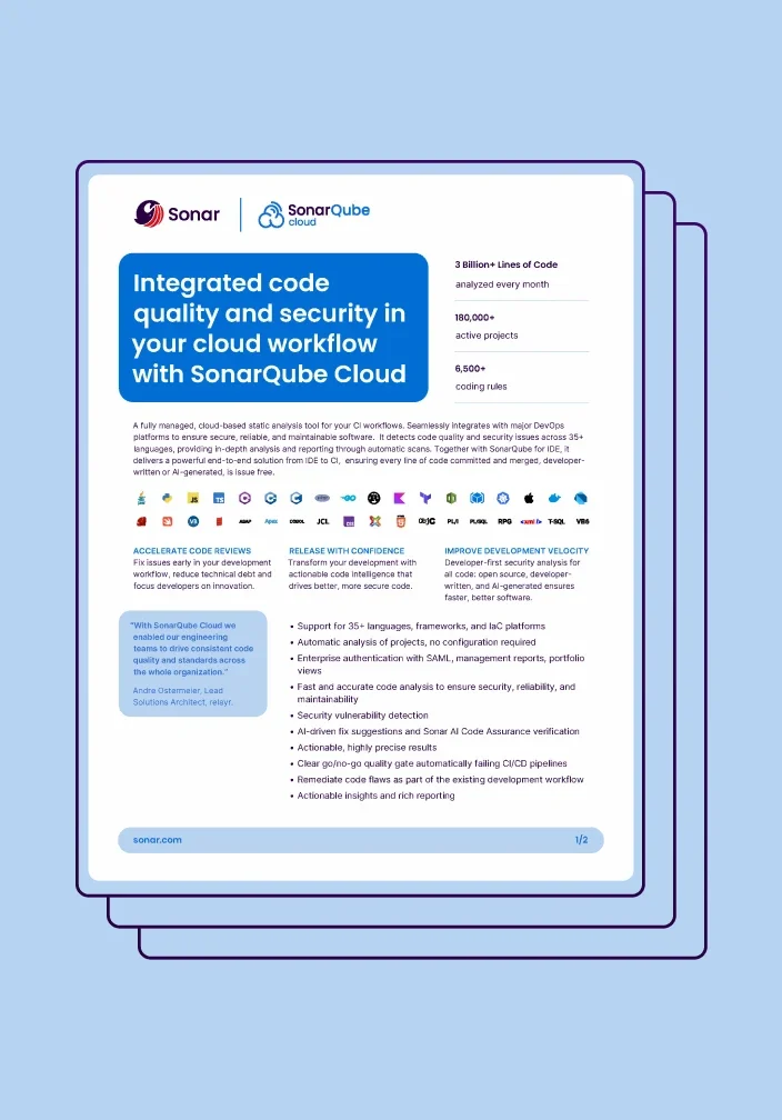 Sonar | Solution Briefs | SonarQube Cloud | Sonar