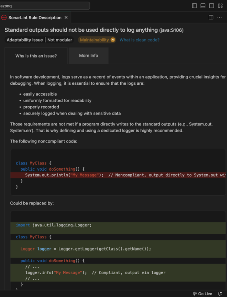 Amazon Q Quality Assurance & Security | Sonar