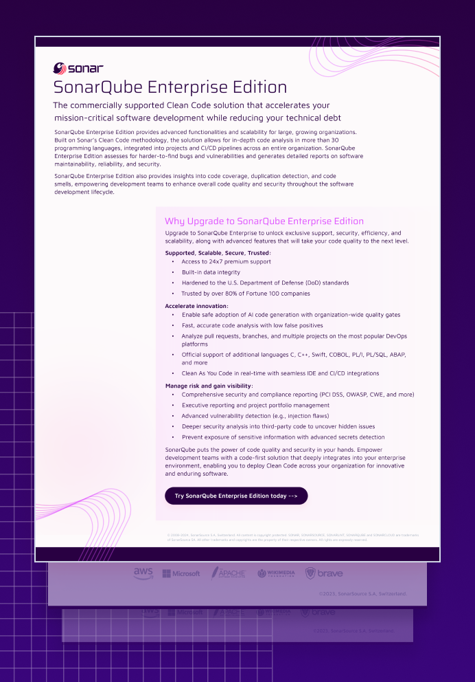 Sonar | Solution Briefs | SonarQube Enterprise | Sonar