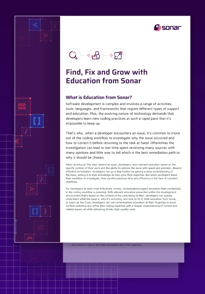 Resources | Solution Briefs | Learn as You Code | Sonar