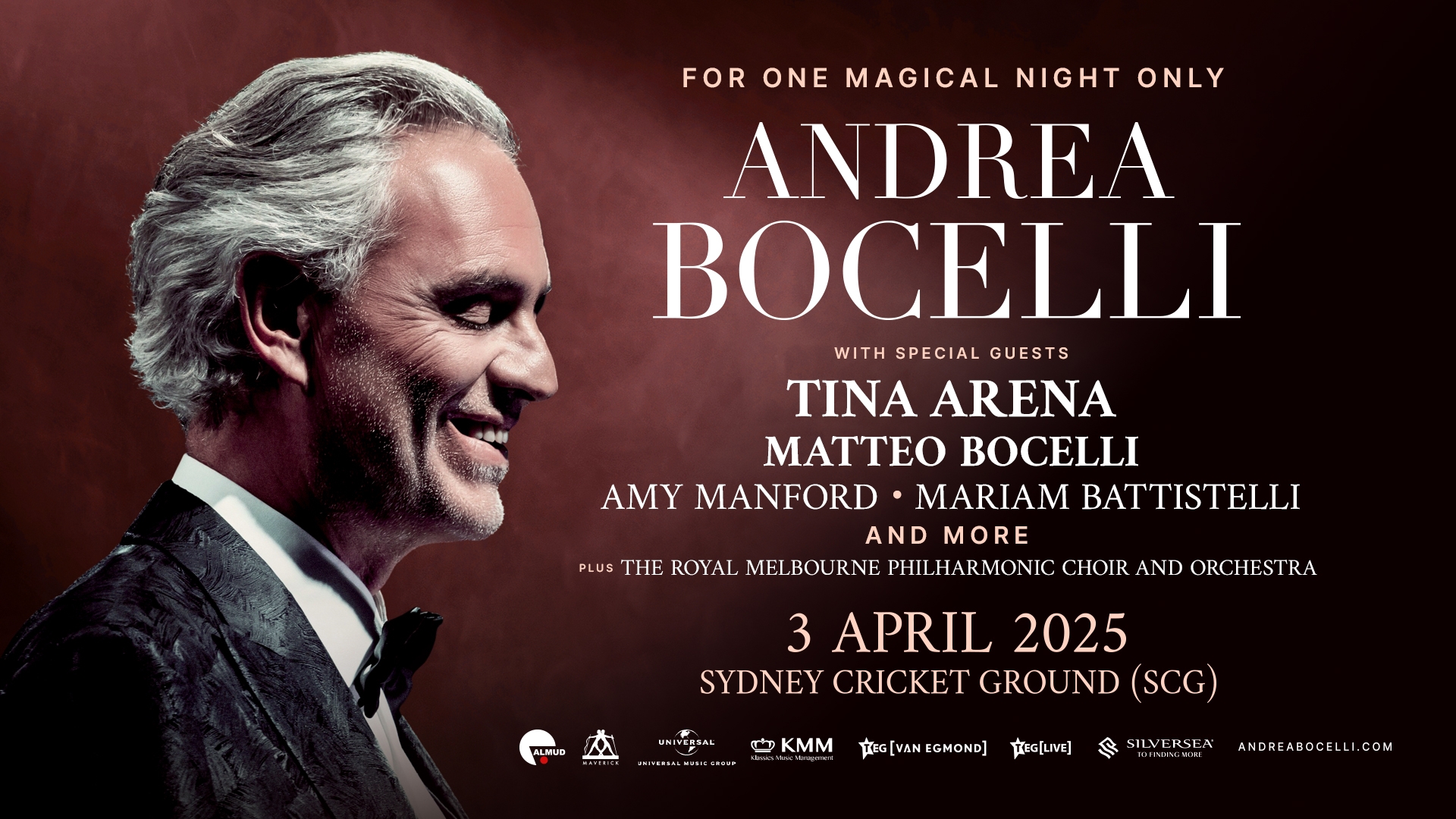 Andrea Bocelli’s only Australian s.. | Sydney Cricket Ground
