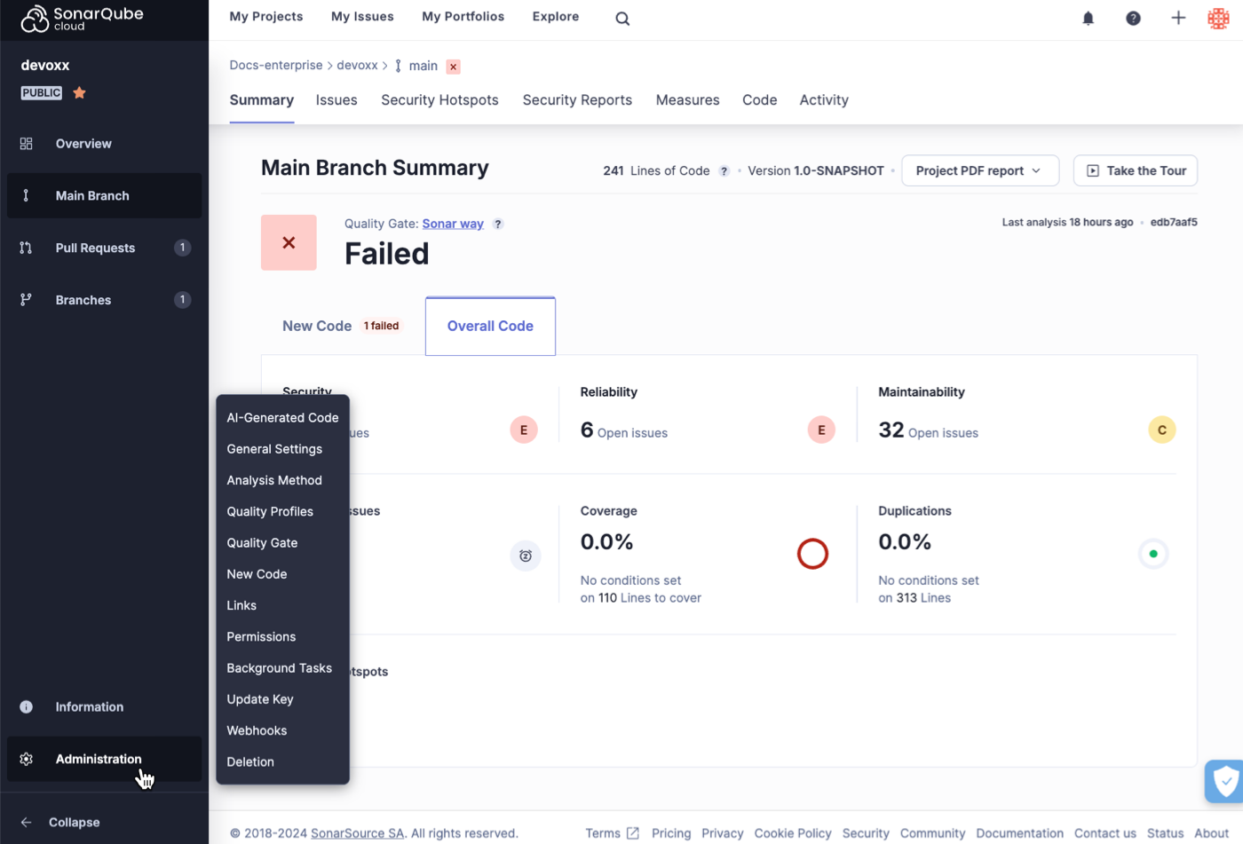 Main branch analysis | SonarQube Cloud Documentation