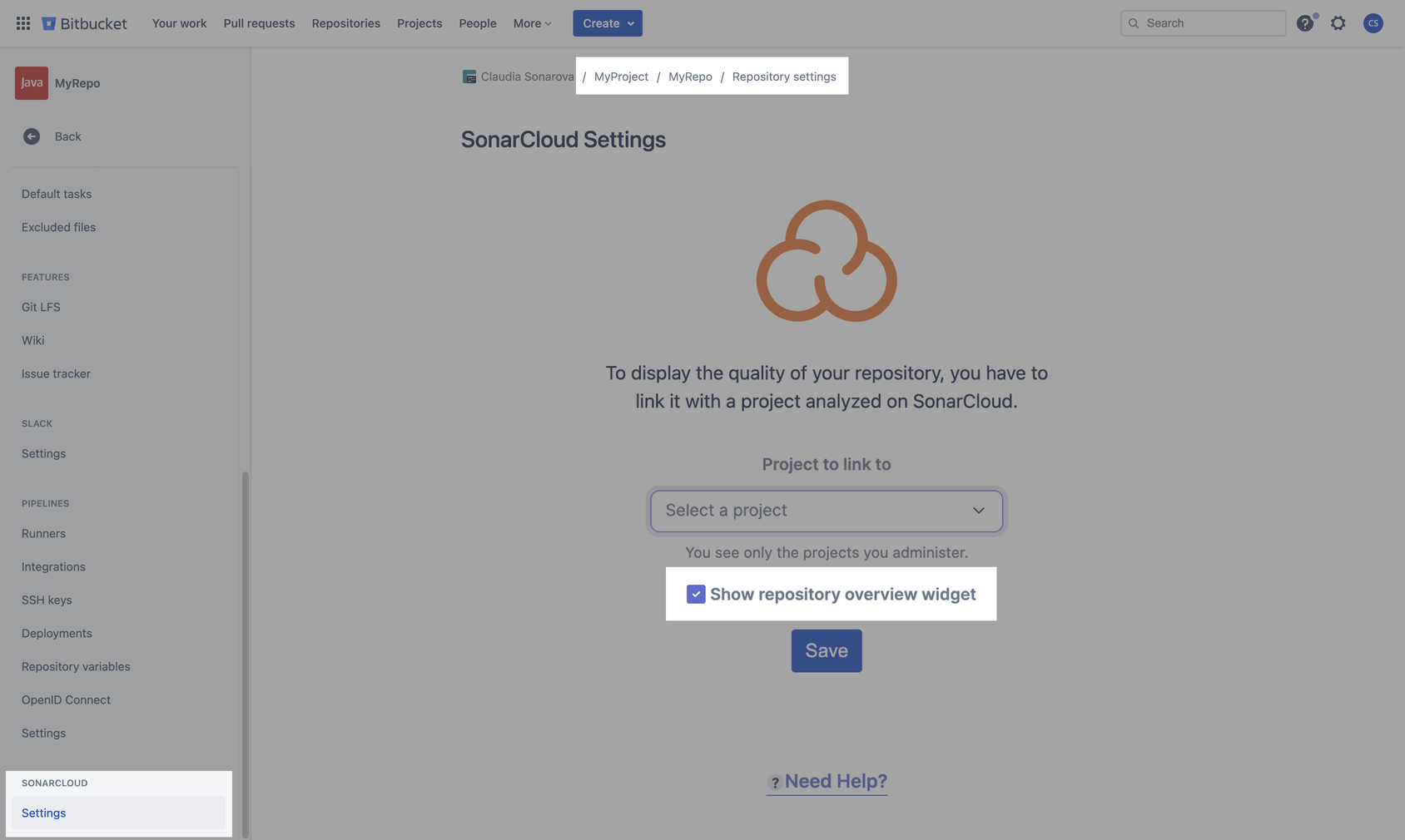 Setting up the integration of your project with Bitbucket Cloud | SonarQube Cloud Documentation