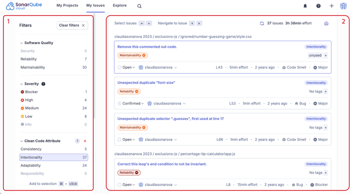 Retrieving issues | SonarQube Cloud Documentation