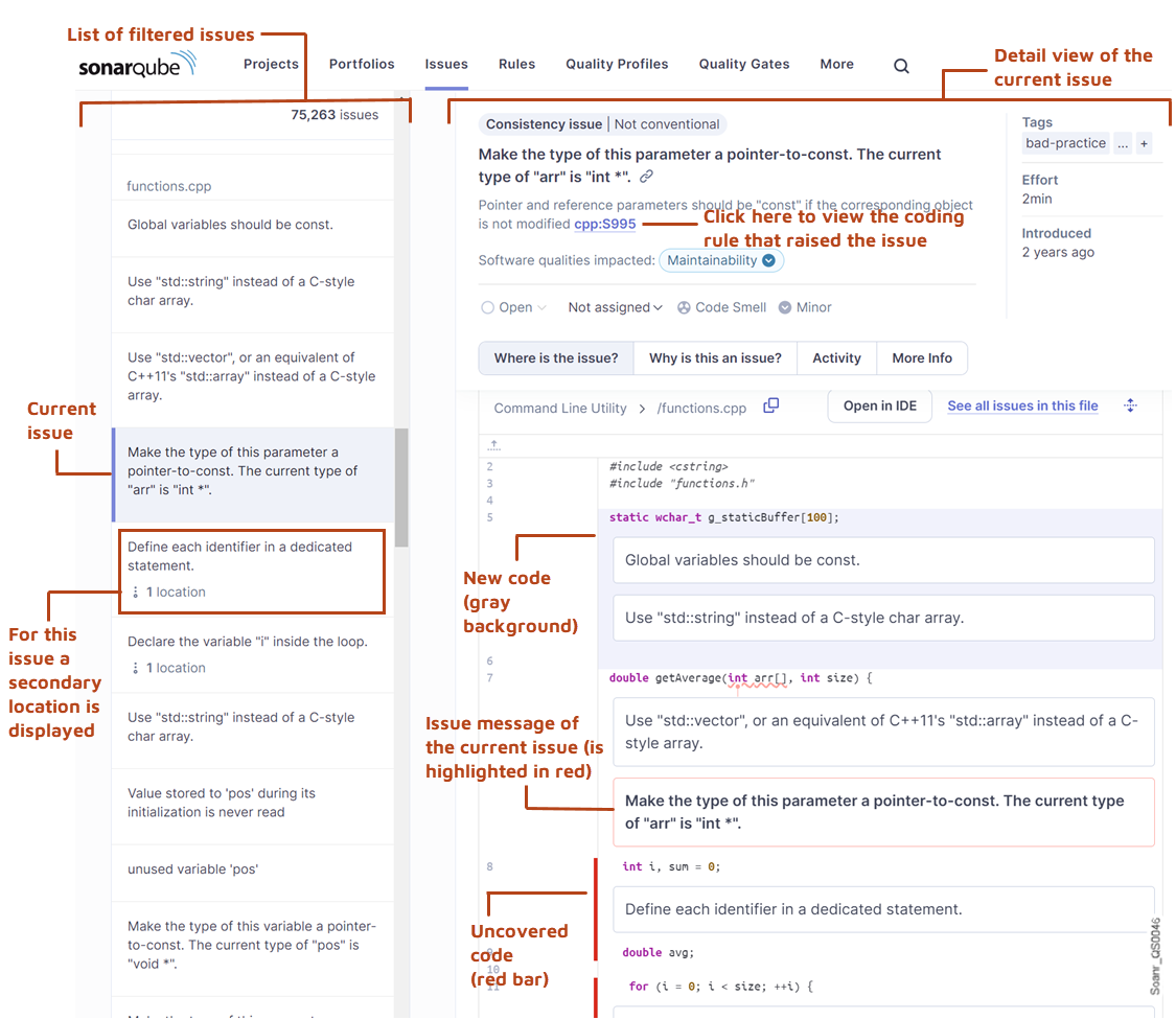 Reviewing issues & SonarQube