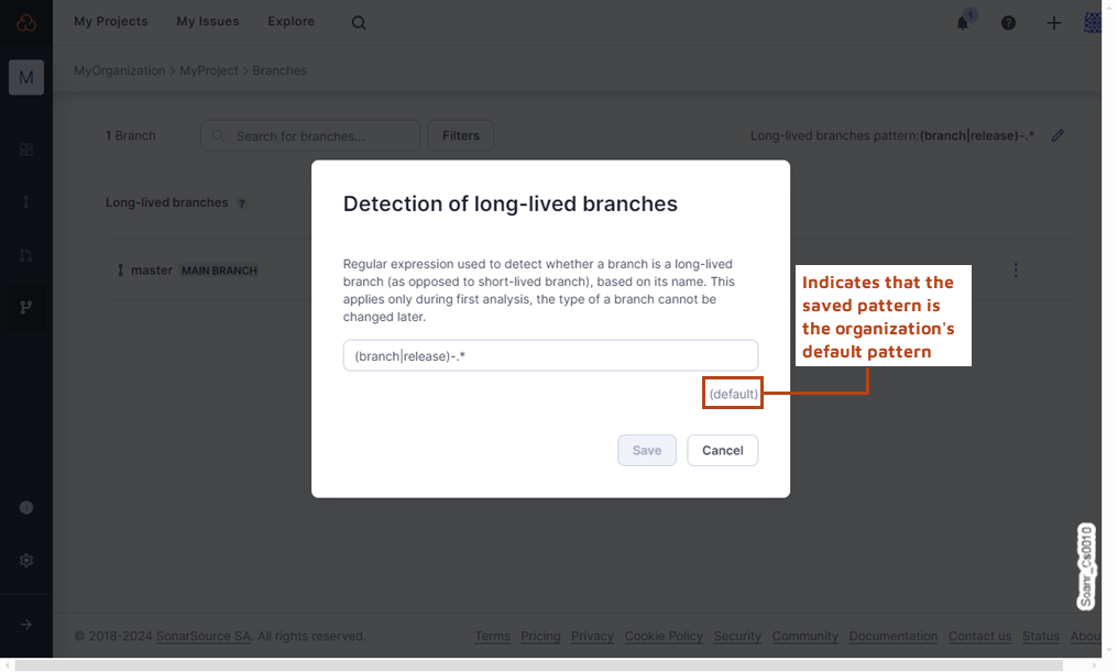 Project's long-lived branch name pattern | SonarQube Cloud Documentation
