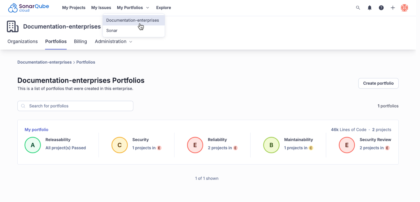 Viewing portfolios | SonarQube Cloud Documentation