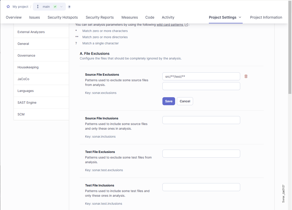 Excluding files based on path-matching patterns | SonarQube Community Build Documentation
