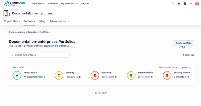 Managing portfolios | SonarQube Cloud Documentation