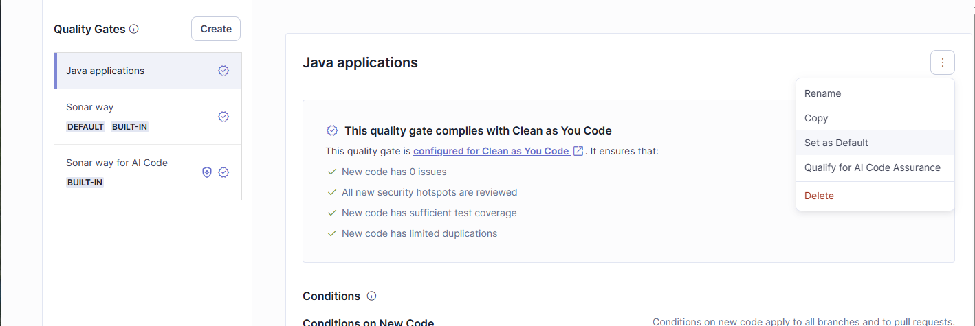 Changing the default quality gate | SonarQube Server Documentation