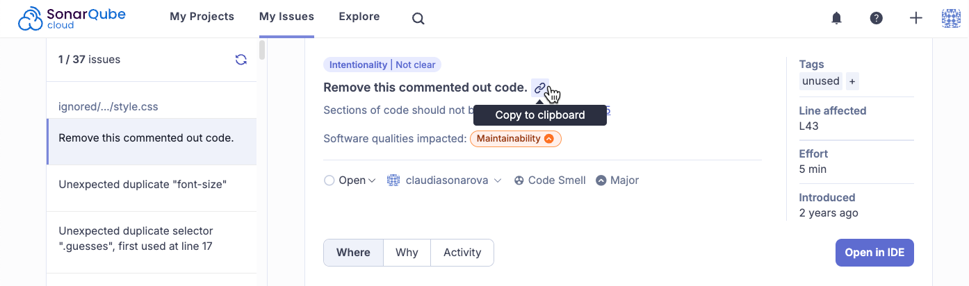 Retrieving issues | SonarQube Cloud Documentation