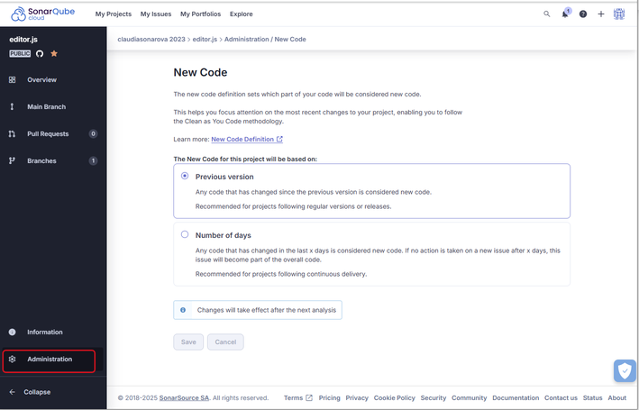 New code calculation for your project | SonarQube Cloud Documentation