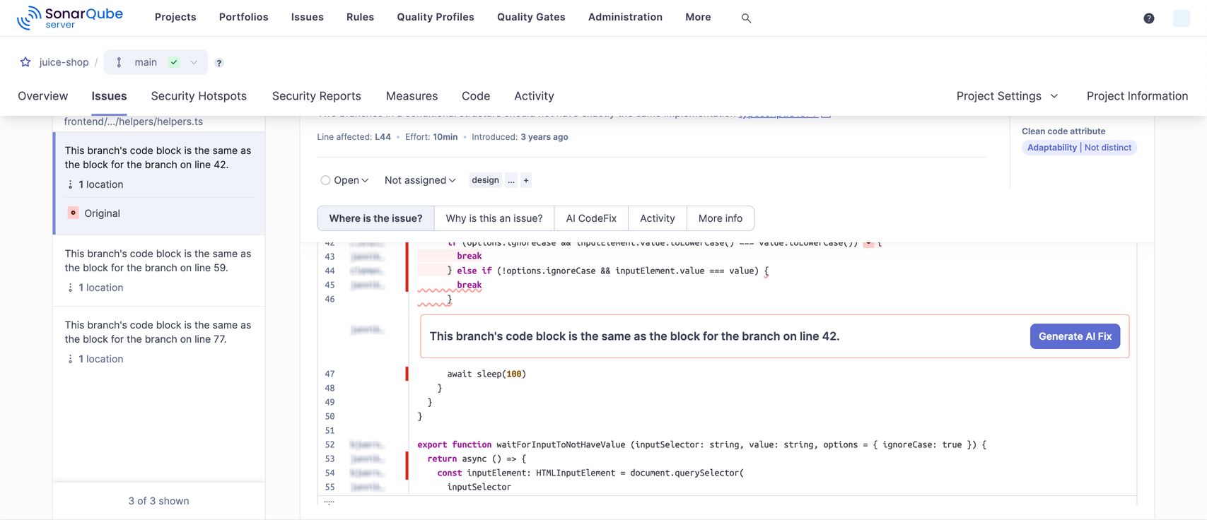 Using AI-generated fix suggestions | SonarQube Server Documentation