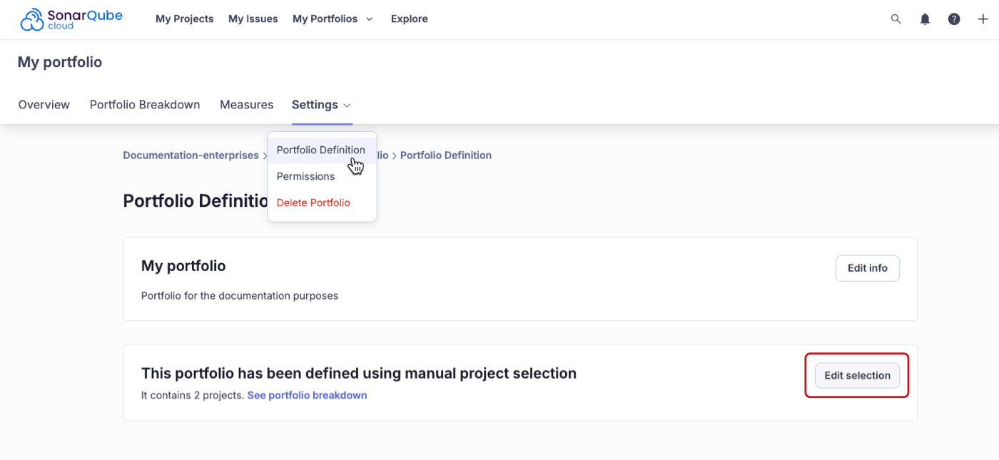 Managing portfolios | SonarQube Cloud Documentation