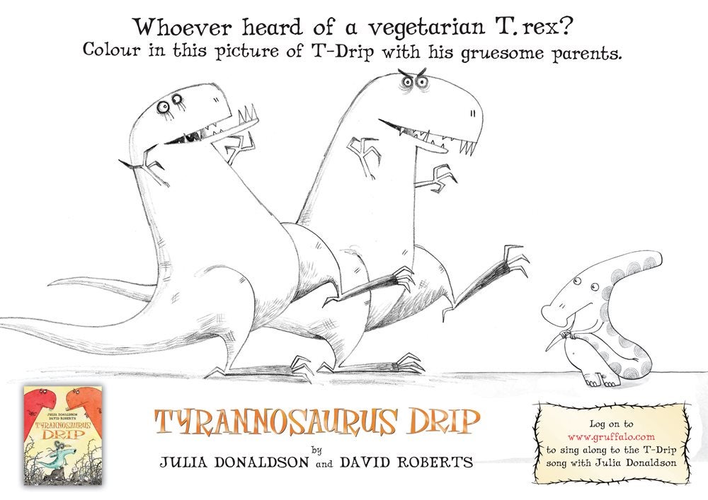 Tyrannosaurus Drip dinosaur activity and colouring sheets - Pan Macmillan