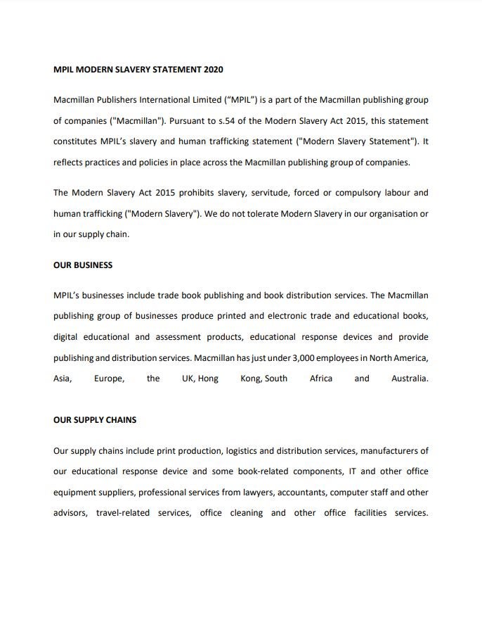 Macmillan's Modern Slavery Act Statement - Pan Macmillan