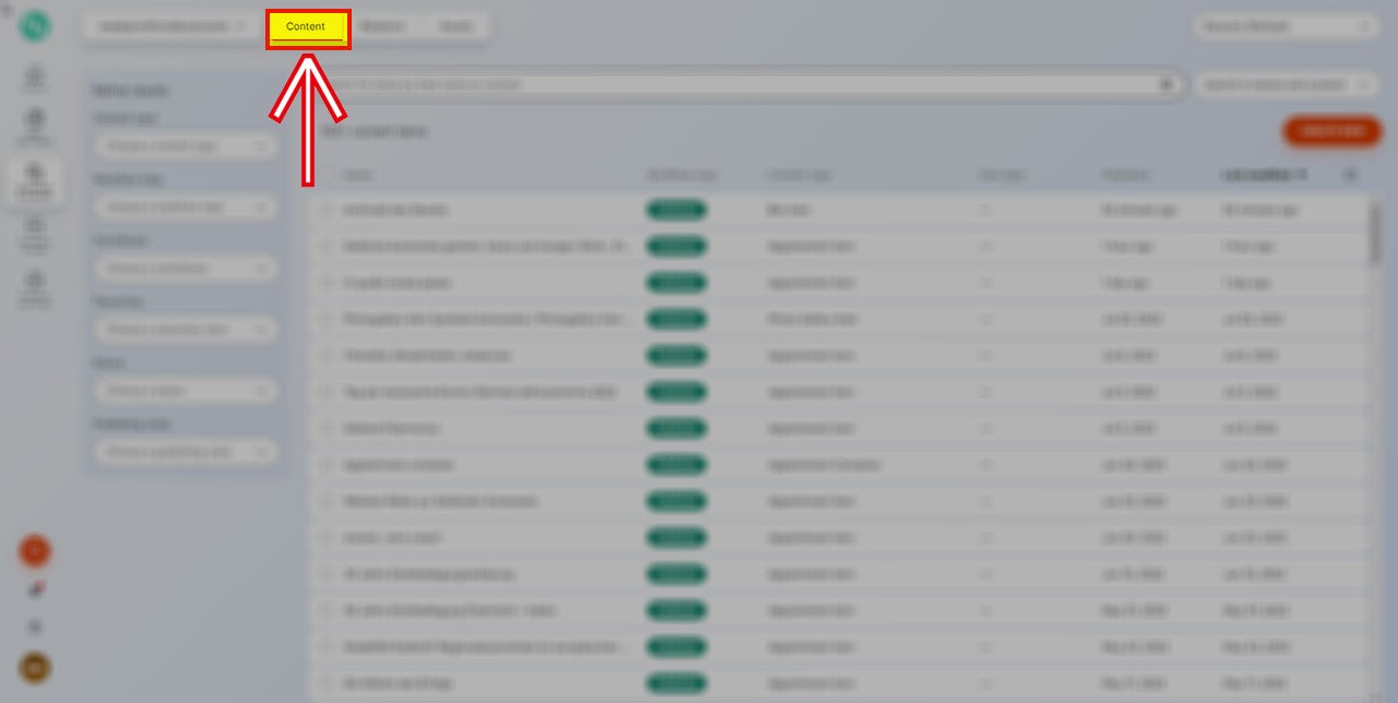 Filtri di ricerca nella sezione "Content"