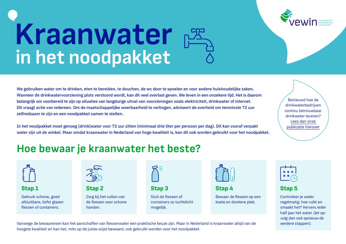Kraanwater in het noodpakket - Evides Drinkwater